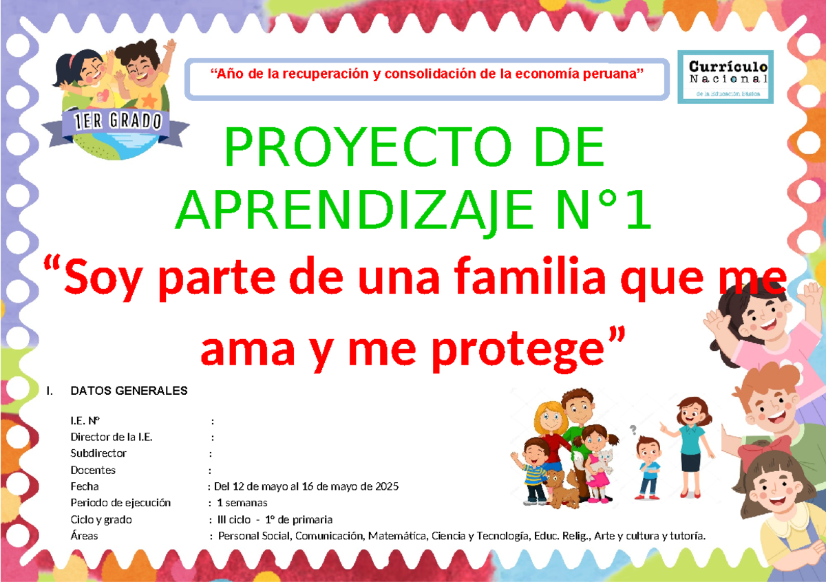 1RO Proyecto de Aprendizaje N°1: La Importancia de la Familia en la ...