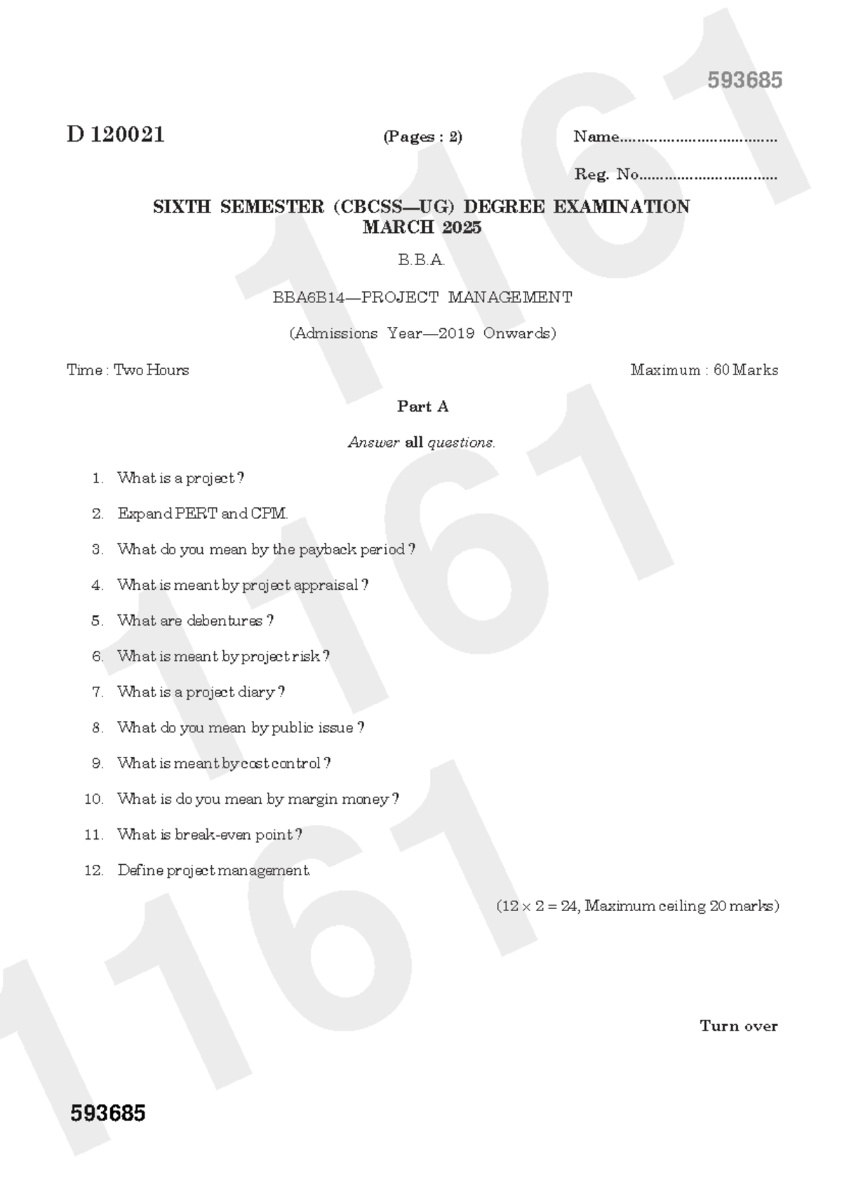 B.B.A. Management 6th Sem Exam: Project Management - March 2025 - Studocu