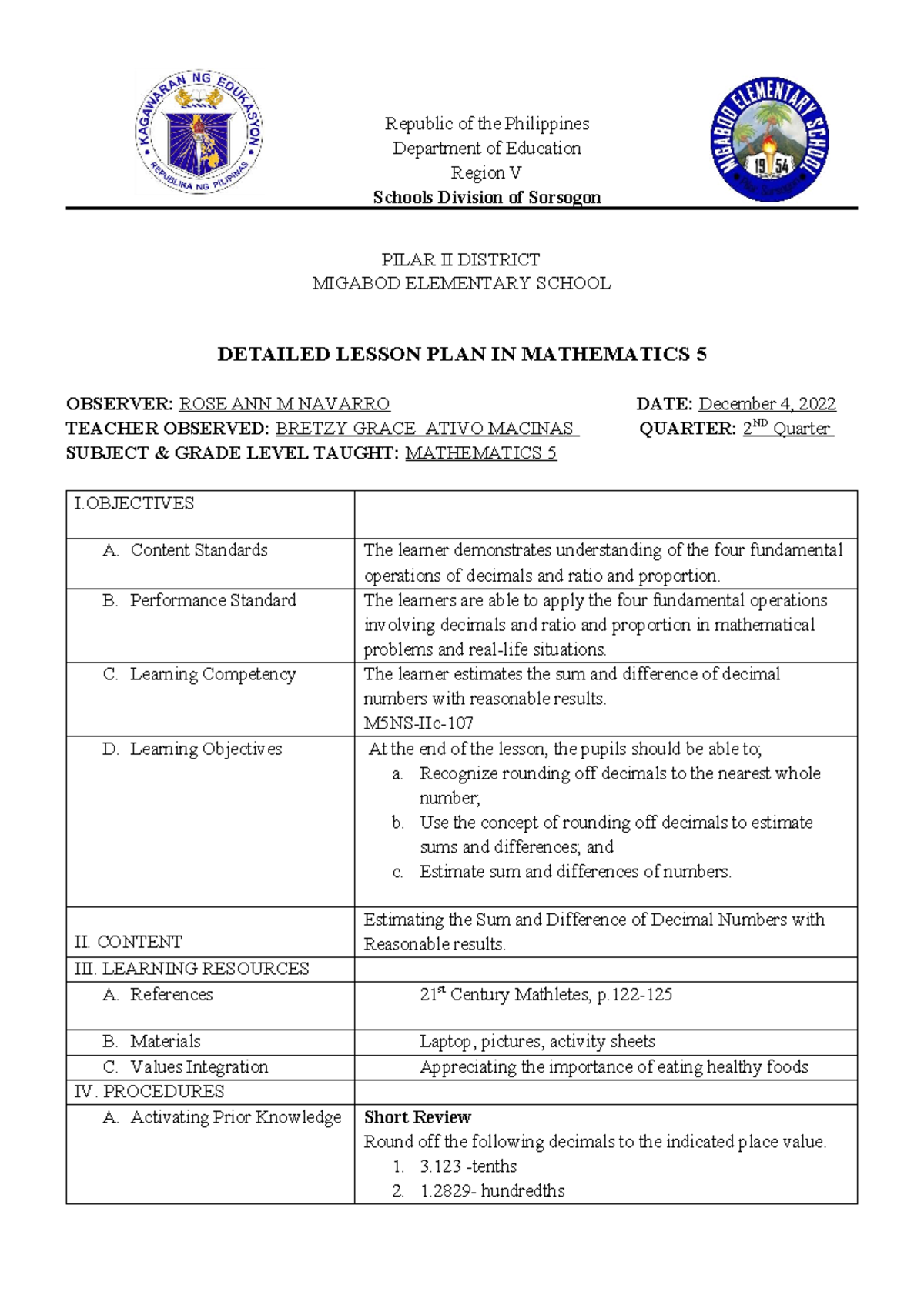 Detailed Lesson Plan in Mathematics 5 (COT Math Q2) - Studocu