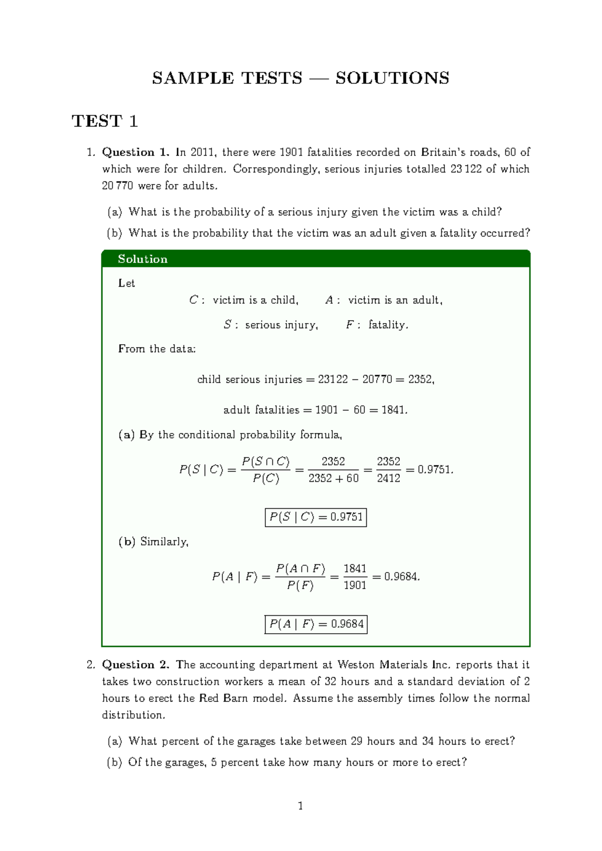 SAMPLE TESTS SOLUTIONS - STATISTICS 101 - Studocu
