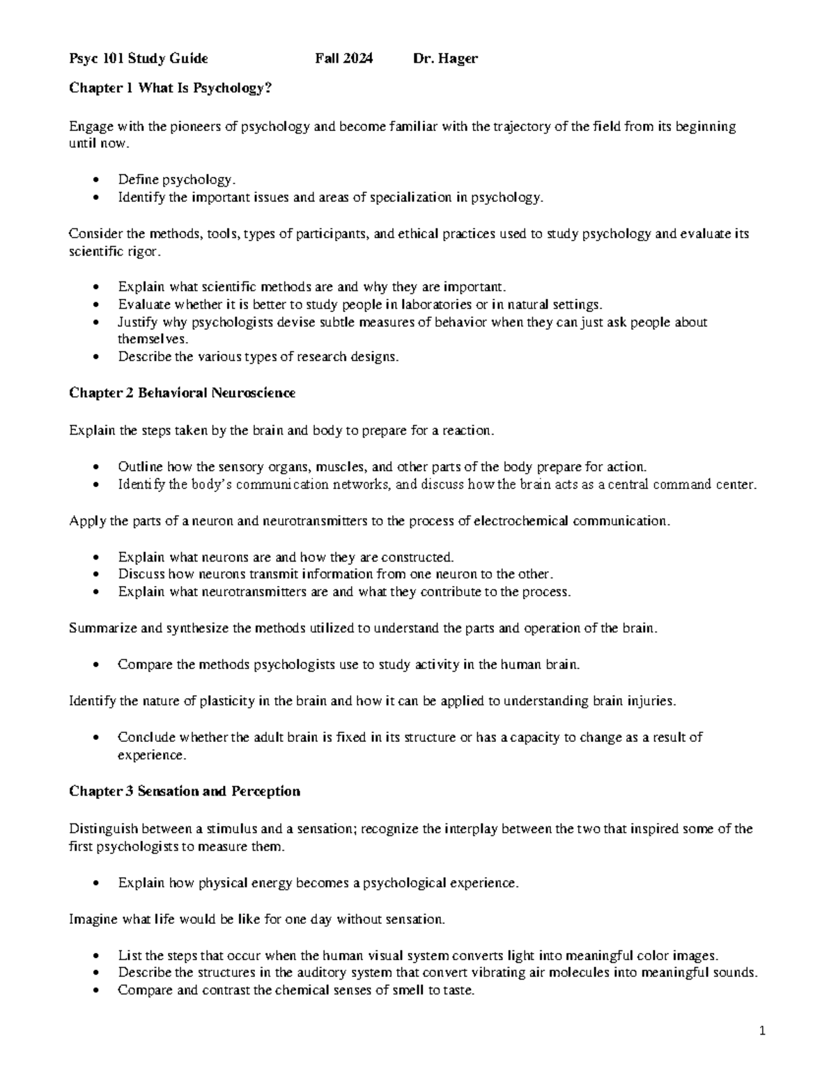 Psyc 101 Study Guide: Key Concepts from Chapters 1-14 for Fall 2024 ...