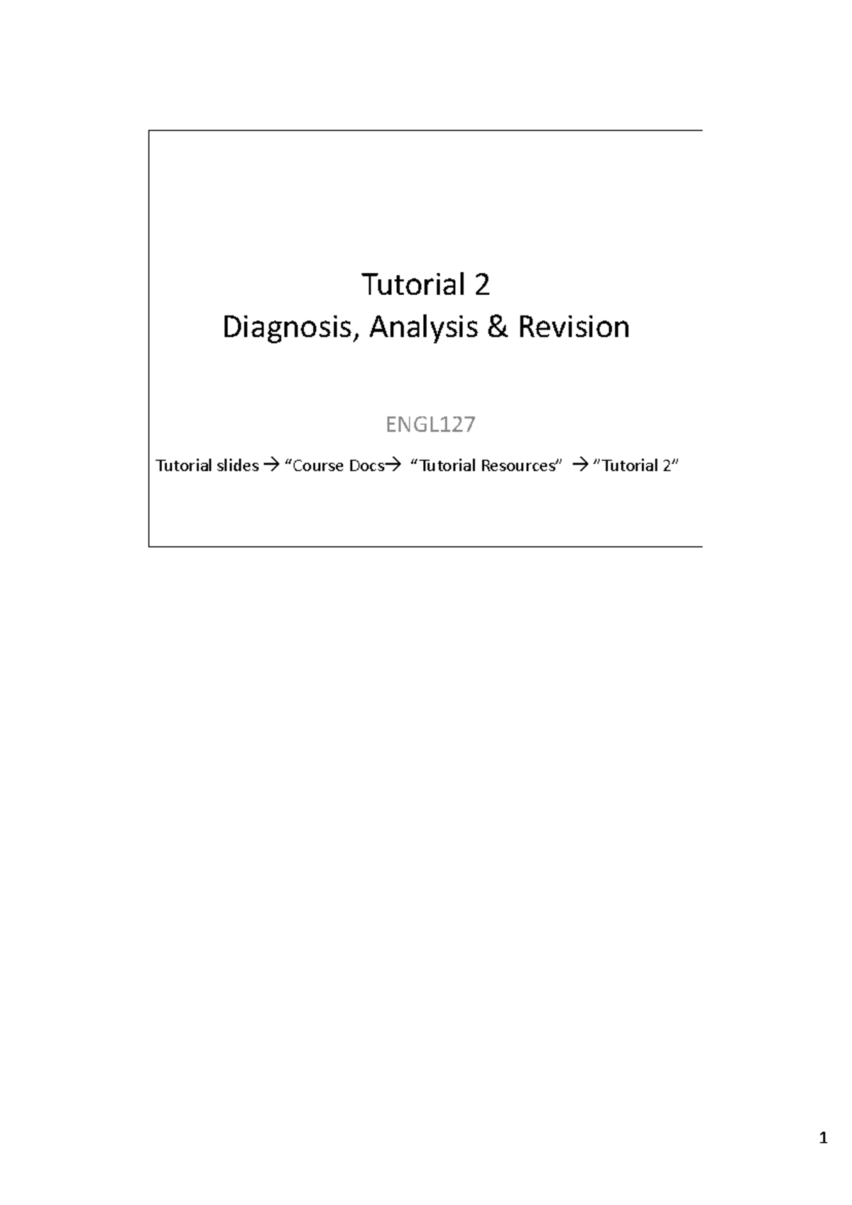 ENGL 127 Tutorial 2: Diagnosing & Revising Writing Techniques - Studocu
