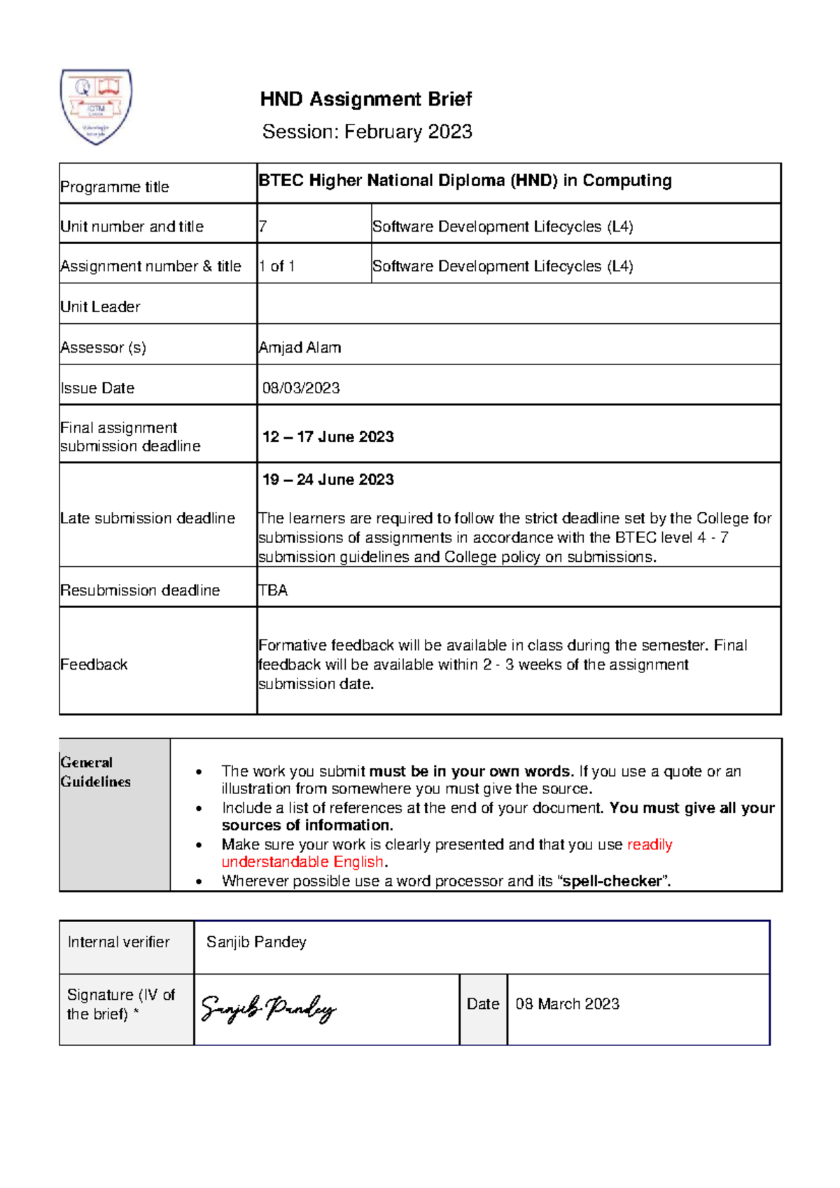 Cw Unit 7 Software Development Lifecycles Coursework Feb 2023 Studocu