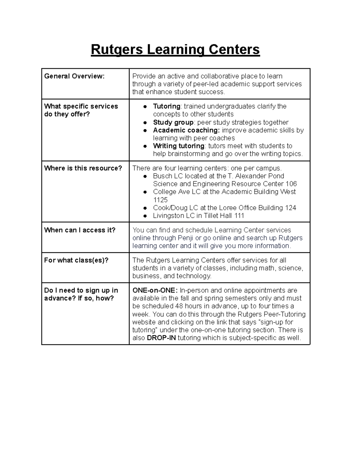 Rutgers Resource Centers - Rutgers Learning Centers General Overview ...