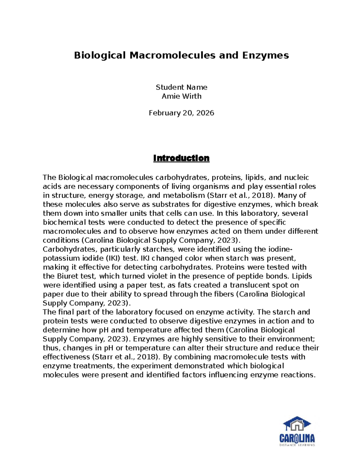 Biological Macromolecules & Enzymes Lab Report (BIO 101) - Studocu