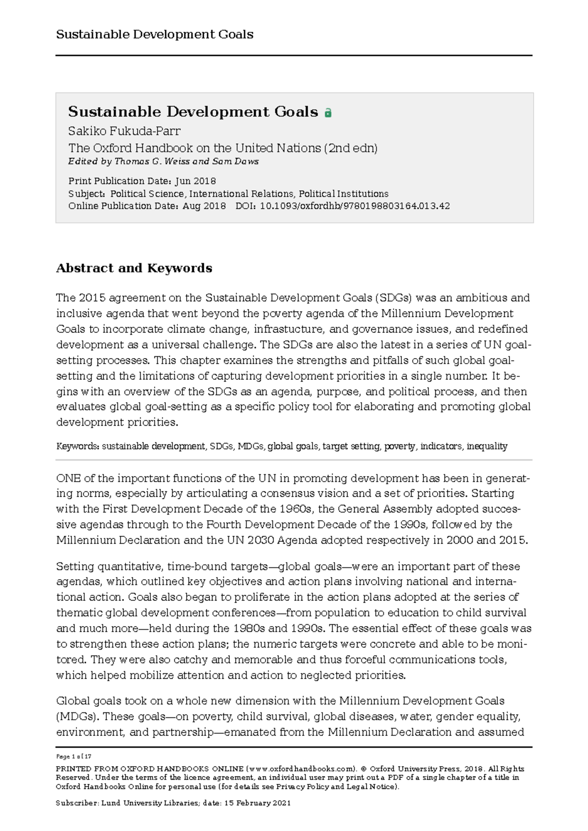 Sustainable Development Goals: Insights from the Oxford Handbook - Studocu