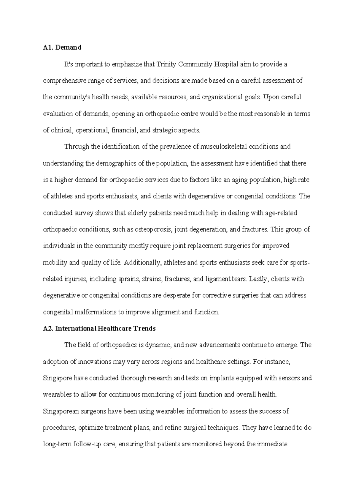 AMT2 TASK 4 - Orthopaedic Centre Demand and Market Strategy Analysis ...