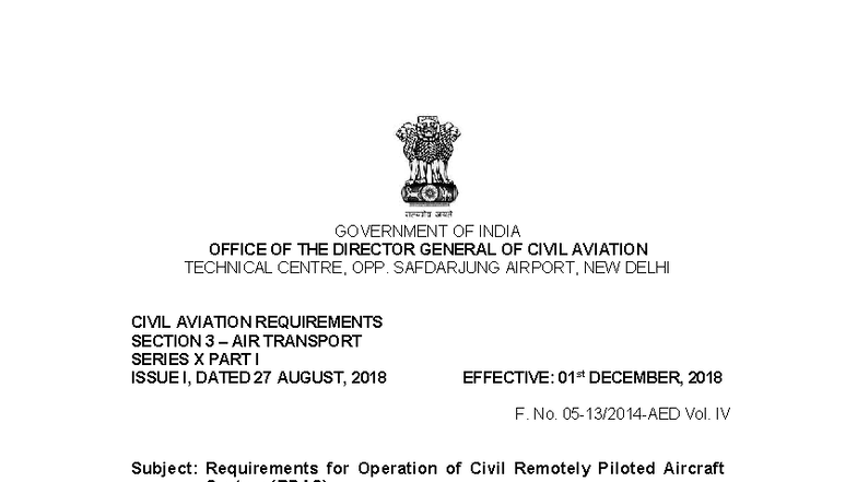 Civil Aviation Requirements for RPAS Operations (CAR Series X Part I ...