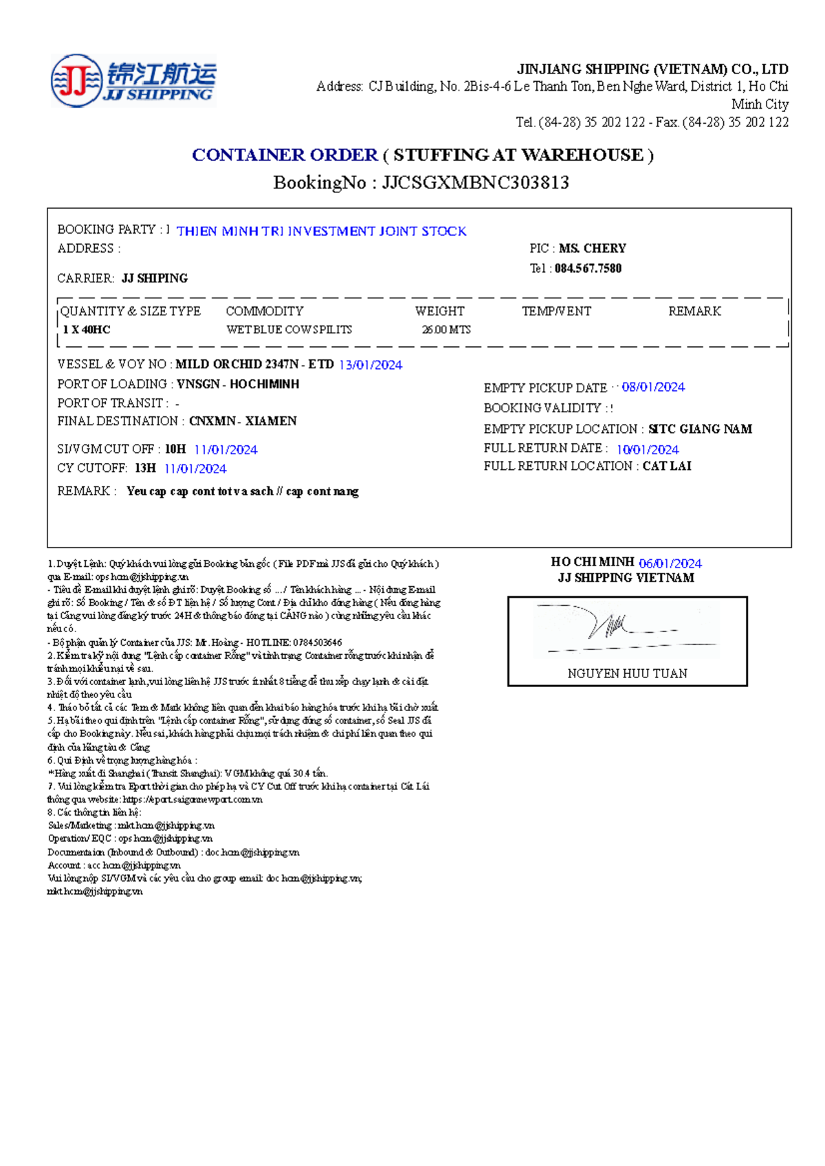 Booking Confirmation- rev etd - CONTAINER ORDER ( STUFFING AT WAREHOUSE ...