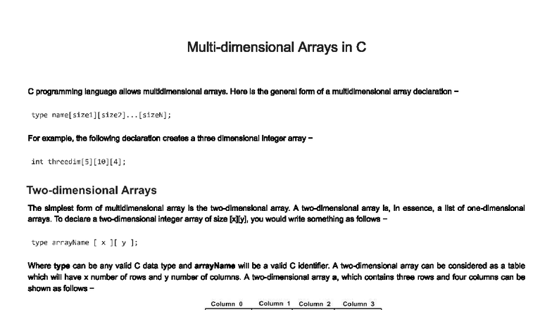 C Programming: Multidimensional Arrays (1.9b) - Studocu
