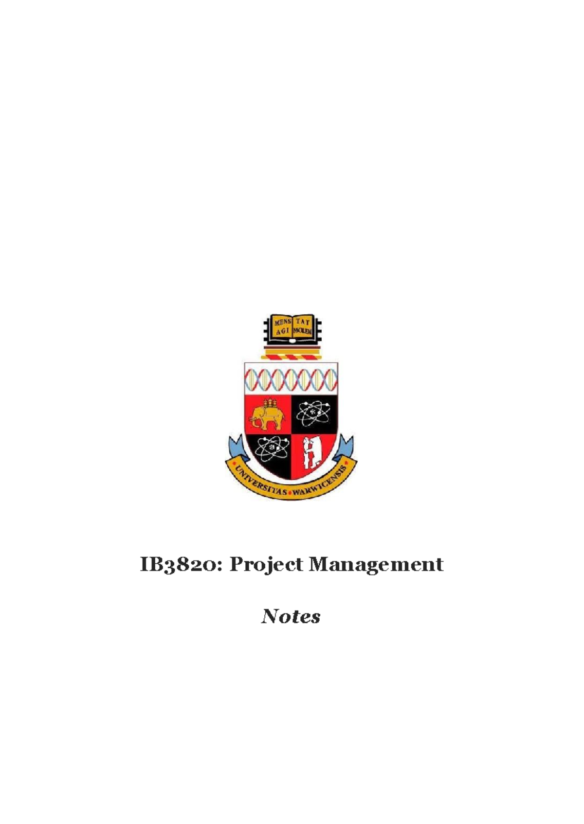 IB3820: Comprehensive Project Management Lecture Notes - Studocu