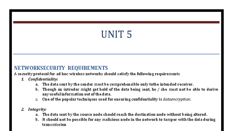 Unit 5: Network Security Requirements and Challenges - COMPULSORY Questions - Studocu