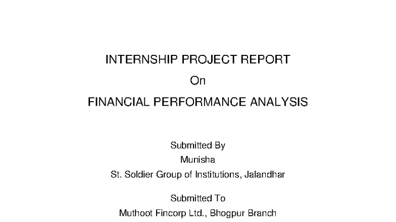 INTERNSHIP PROJECT REPORT: FINANCIAL PERFORMANCE ANALYSIS - Studocu