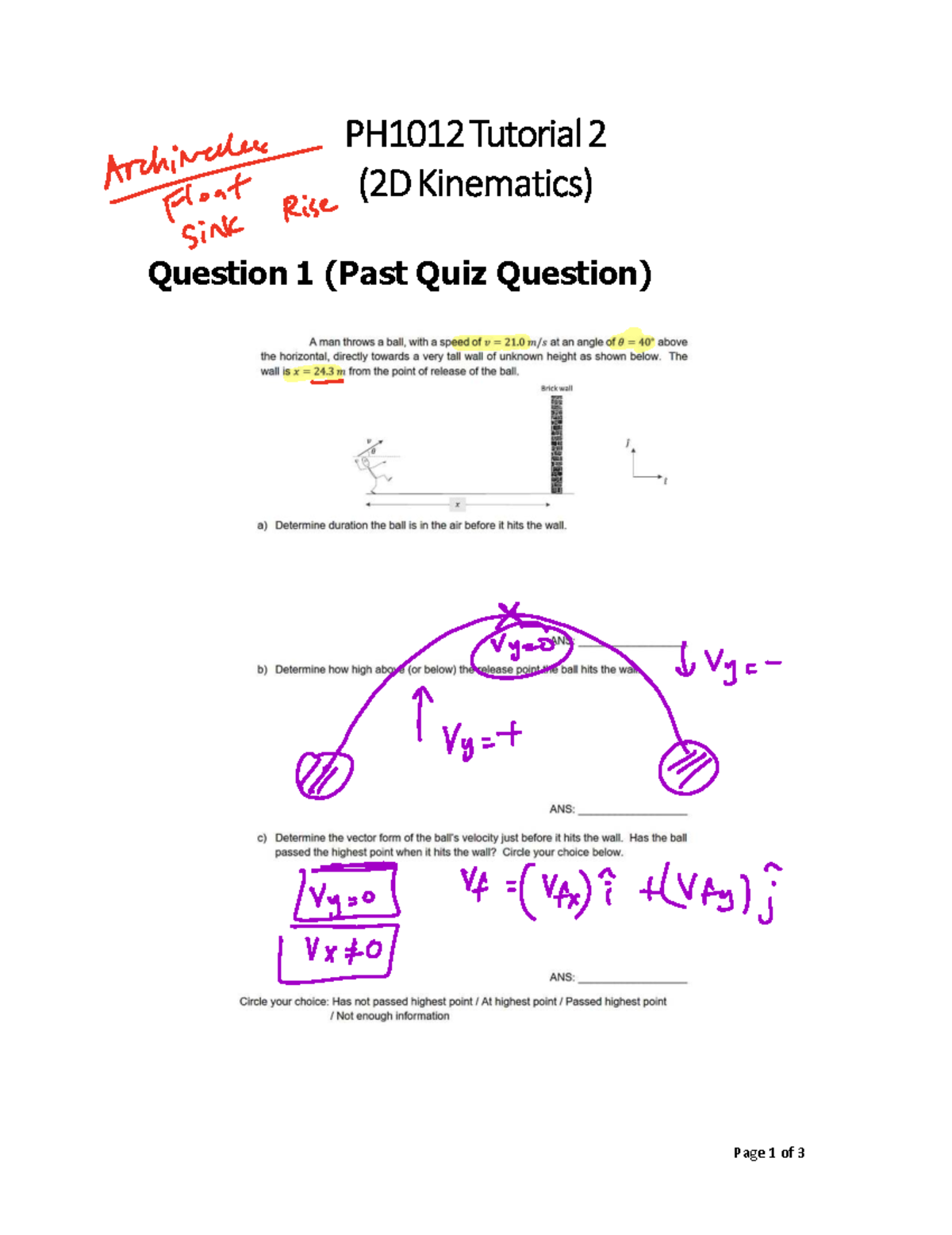 AYIEI.ie PH1012 Tutorial 2 Solutions: 2D Kinematics Quiz Questions ...