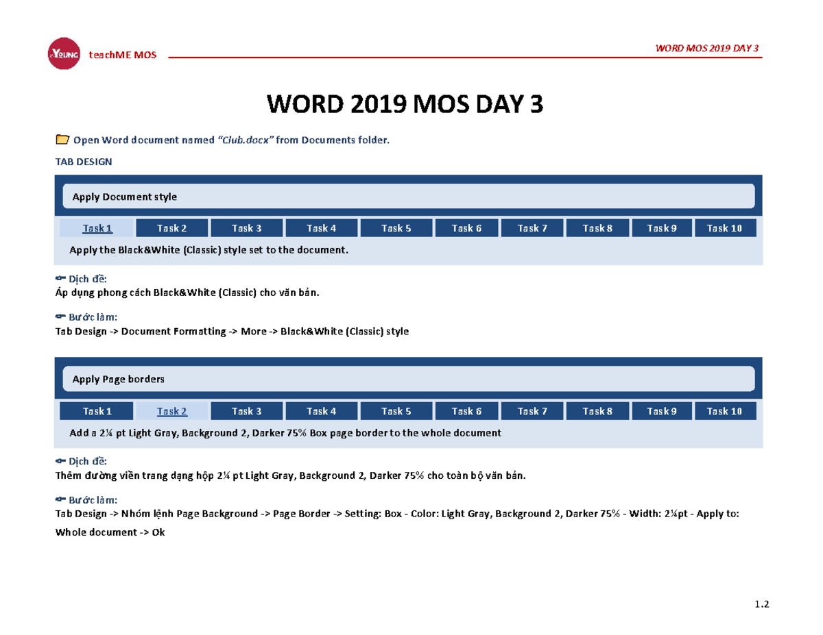 WORD MOS 2019 DAY 3: Document Formatting & Editing Tasks - Studocu