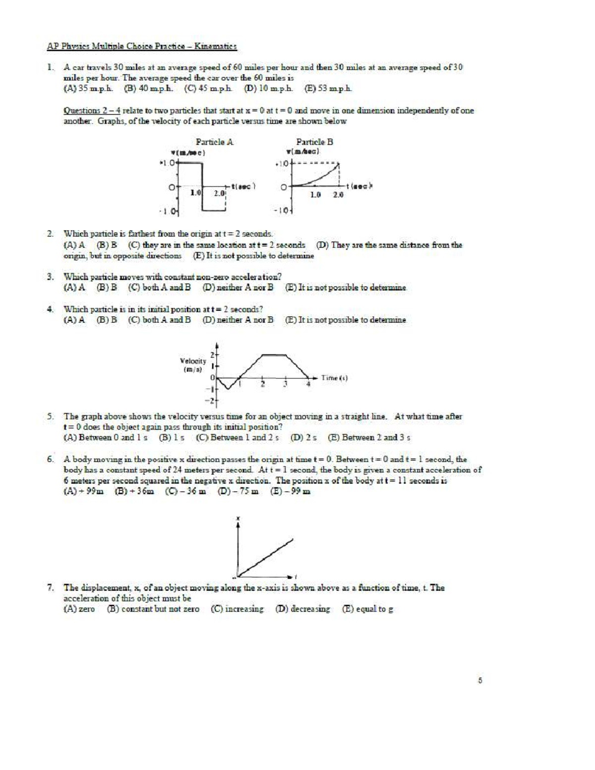 AP Physics Kinematics MC Practice Problems (1a) - Studocu