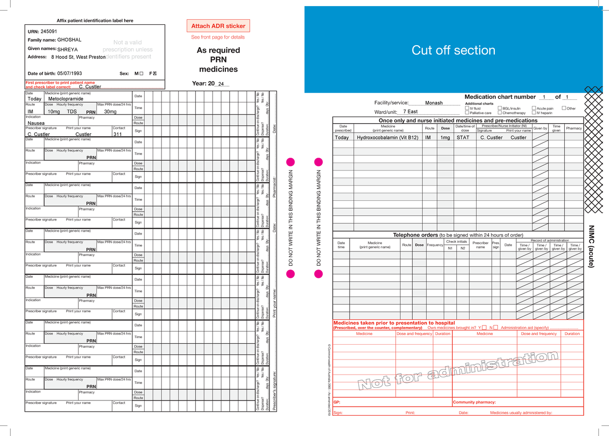 Medication Chart - ........................ and frequency Duration GP ...