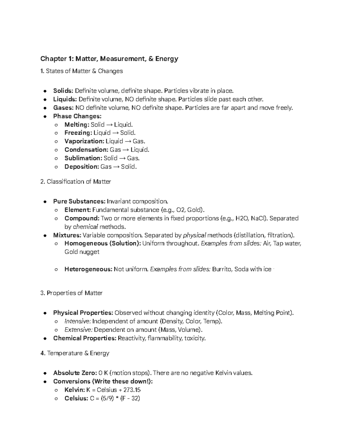 Final Exam Master Sheet for Chemistry 101: Matter & Reactions - Studocu