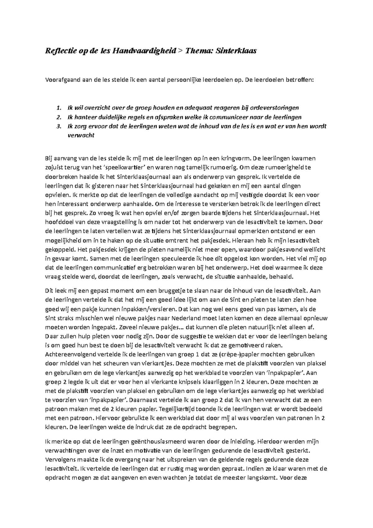 Reflectieverslag lesactiviteit 25-11-21 - Reflectie op de les ...