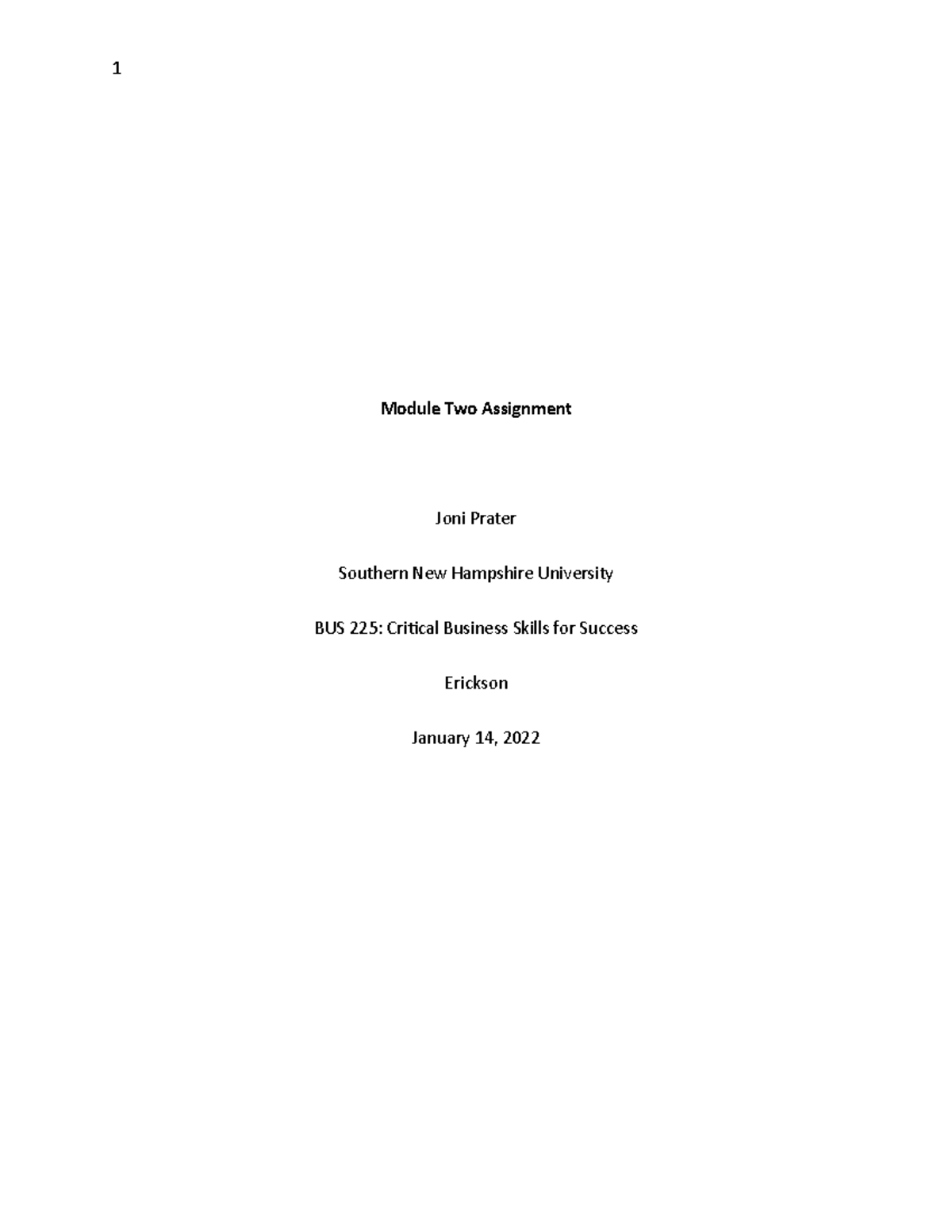 BUS225 Module Two Assignment - 1 Module Two Assignment Joni Prater ...