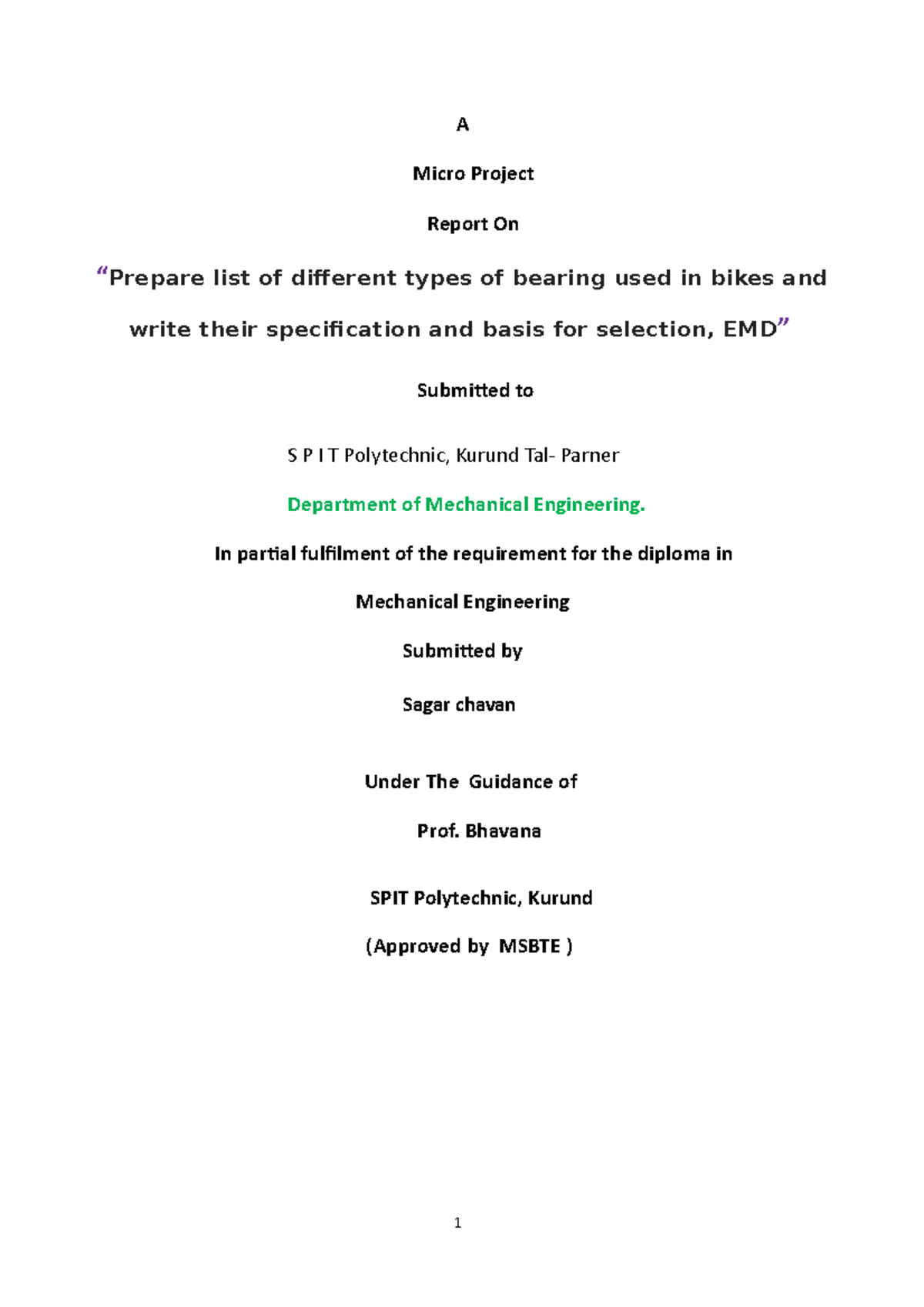 EMD Micro project - 1 A Micro Project Report On “Prepare list of ...