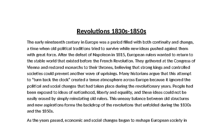 Revolutions in Europe: 1830 & 1848 - A Study of Change and Continuity ...