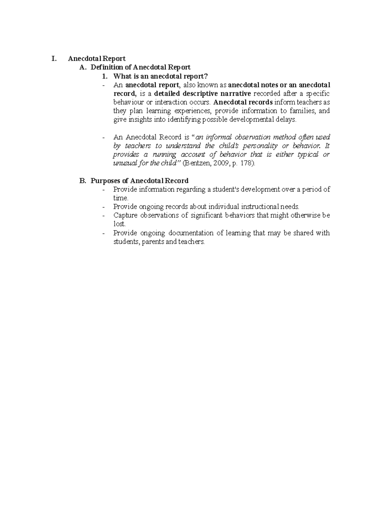 Anecdotal Report: Definition and Purposes Explained - Studocu