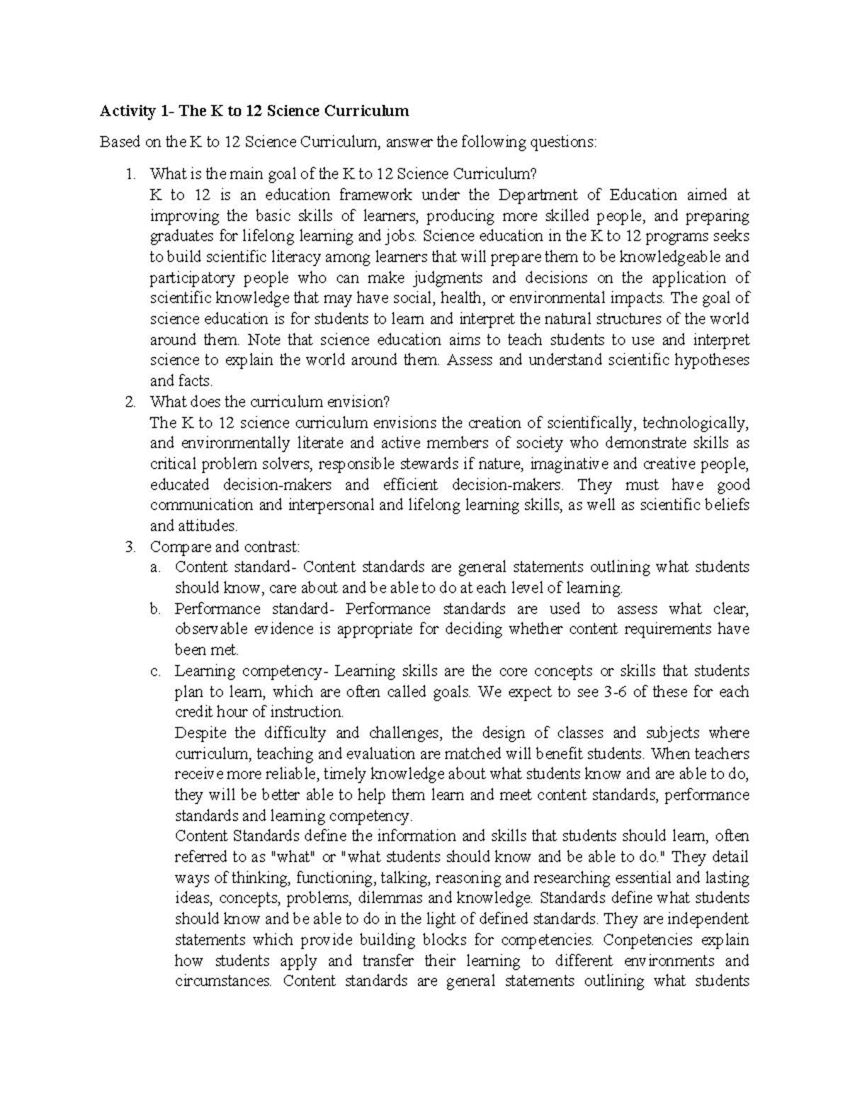 K12 Science Curriculum Goals and Standards Overview - Studocu