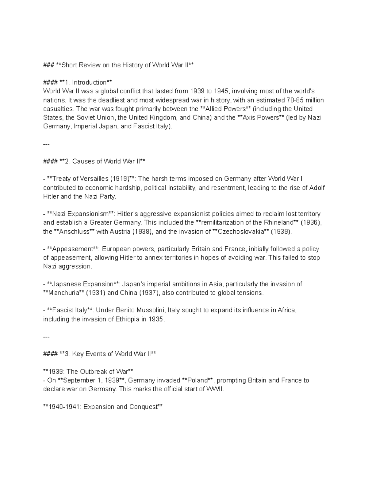 Untitled document - notes - Short Review on the History of World War II ...
