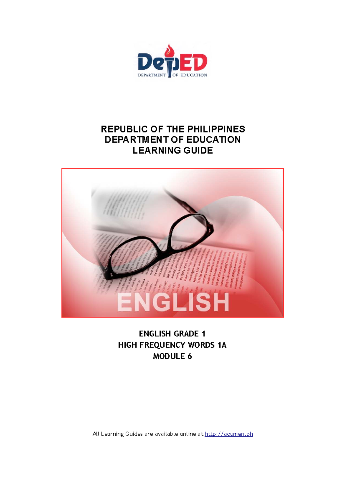 English G1 High Frequency Words 1A Learning Guide Module 6 - Studocu