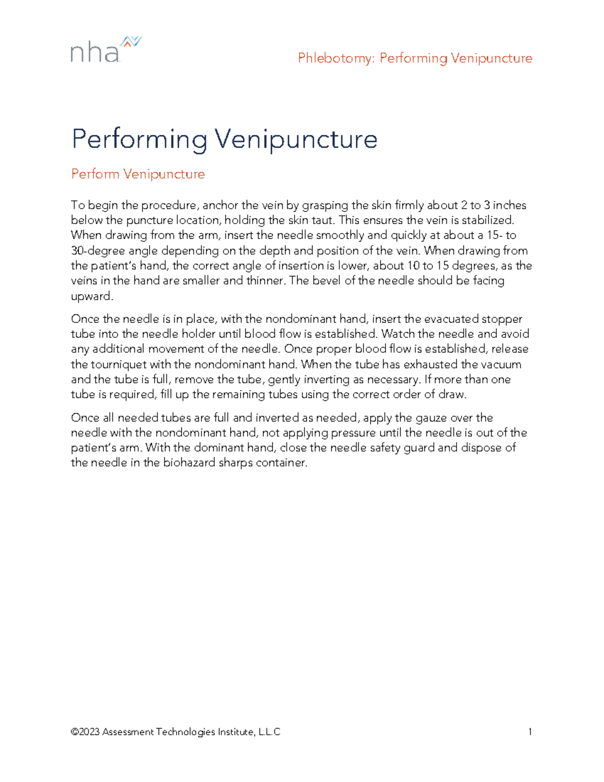 Phlebotomy Techniques: Venipuncture Procedure Guidelines (PHL 101 ...
