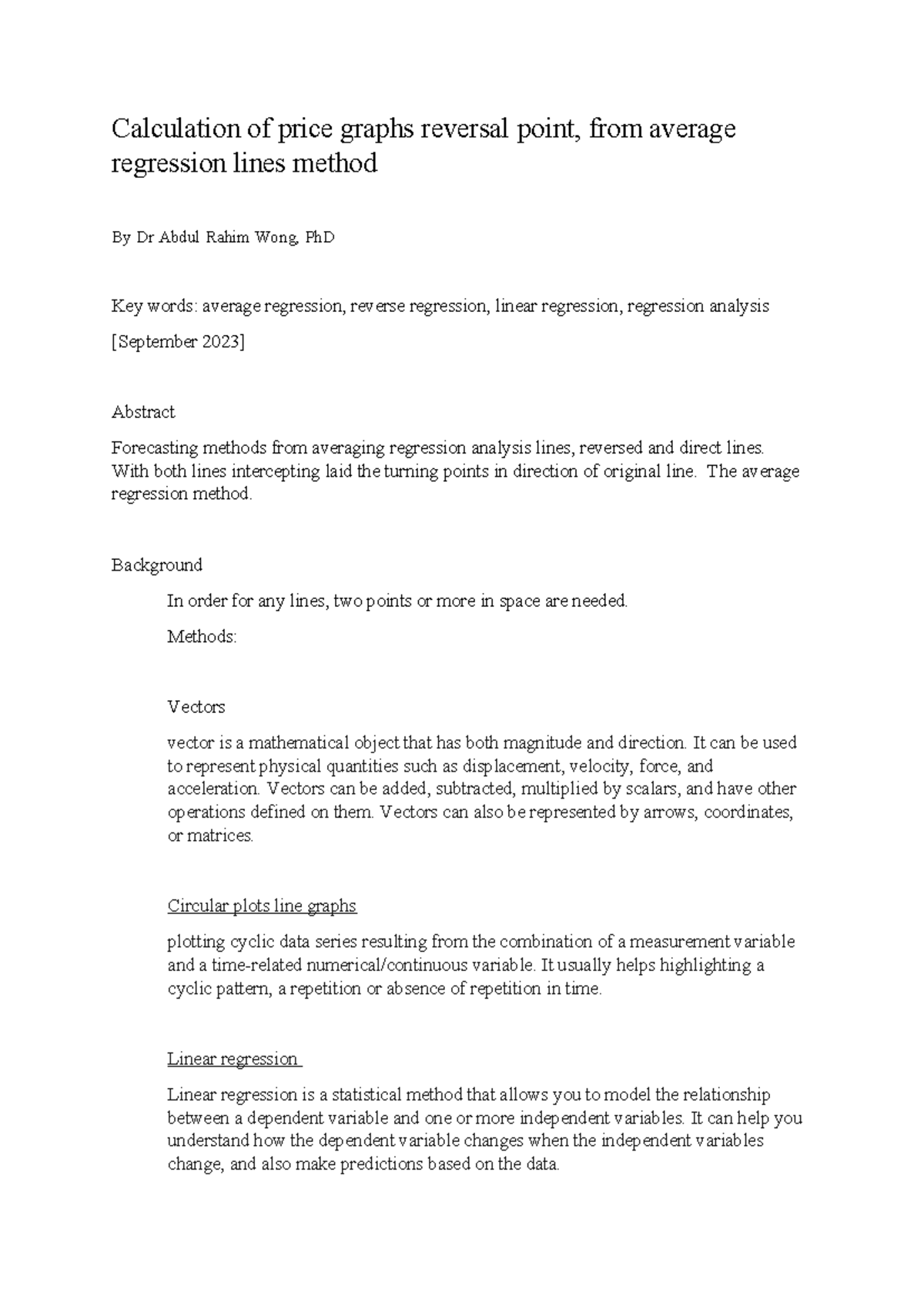 Calculation of Price Graphs Reversal Points Using Regression Analysis ...
