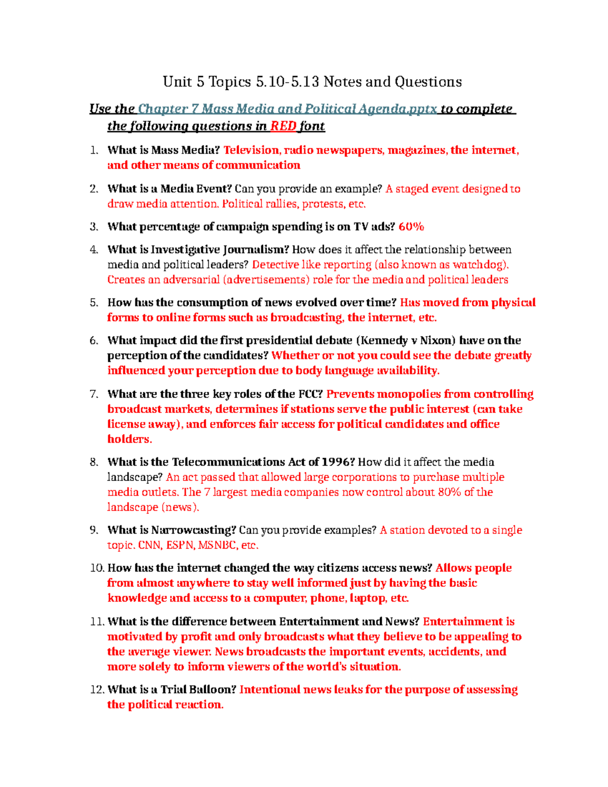 Unit 5 Final Exam Notes: Mass Media, Campaigns & Interest Groups - Studocu