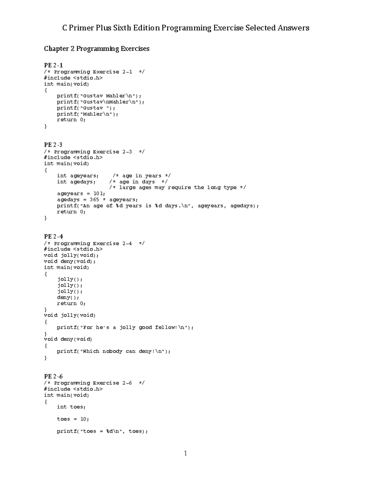 Programming Exercise (Odd Answers) - Chapter 2 Programming Exercises PE ...