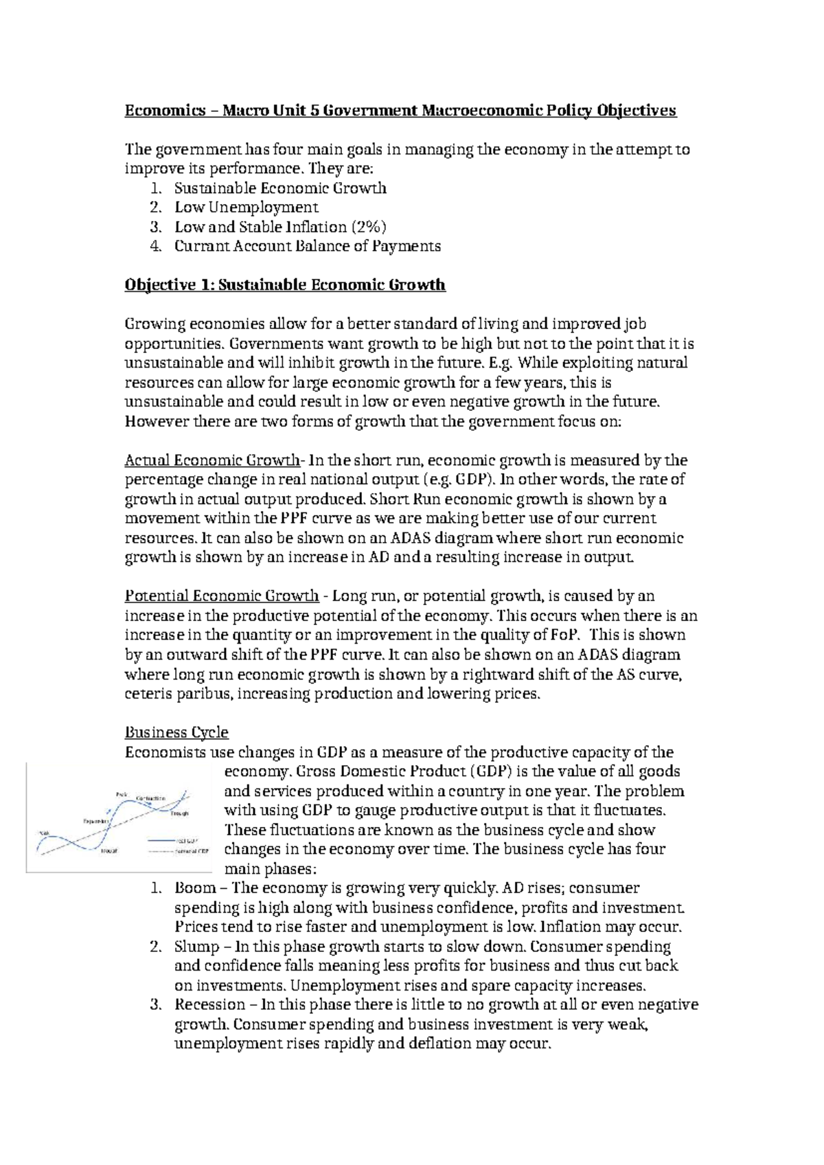 Macroeconomics Unit 5: Government Policy Objectives for Economic Growth ...