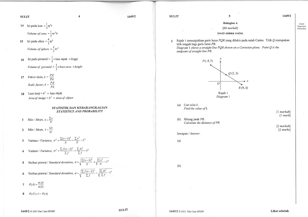 Trial SBP 2023 MATH K2 Exam Paper 1449/2 - Studocu
