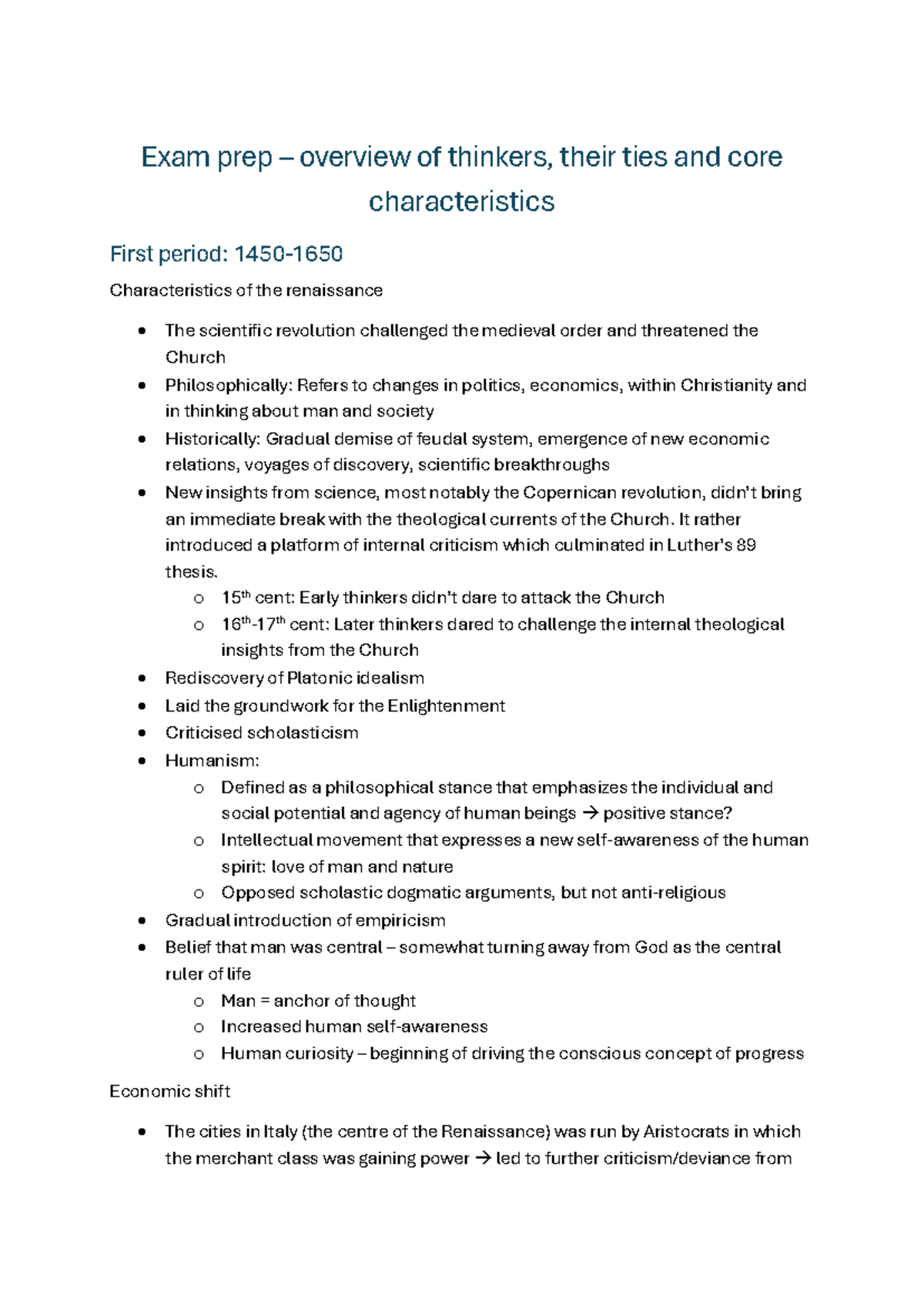 HOPI Exam Prep 1: Overview of Thinkers and Their Key Ideas - Studocu