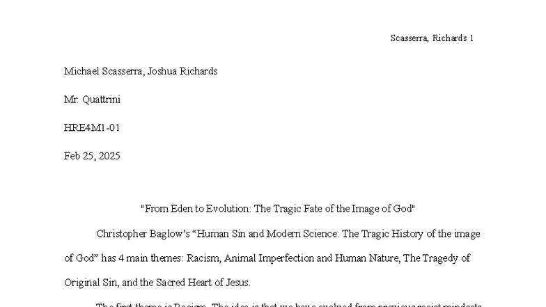 Human Sin & Modern Science: Themes of Redemption and Imperfection - Studocu