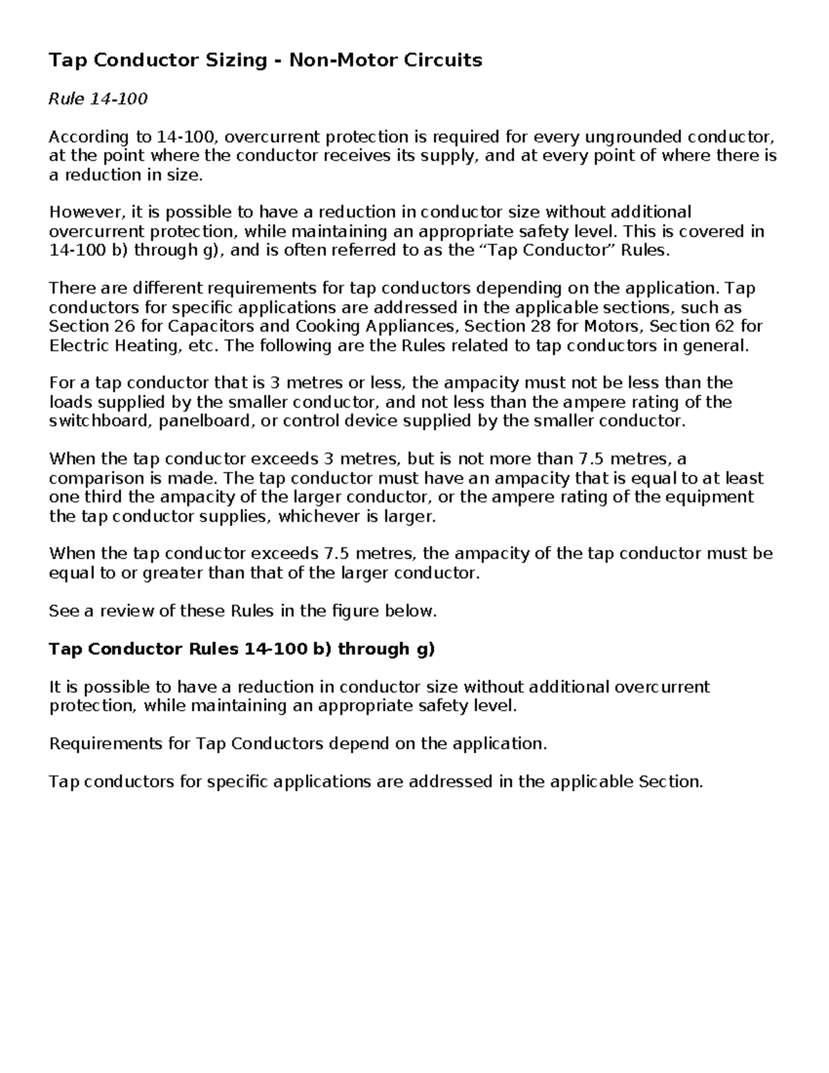Tap Conductor Sizing Rules and Ground Fault Protection - Section 14 ...