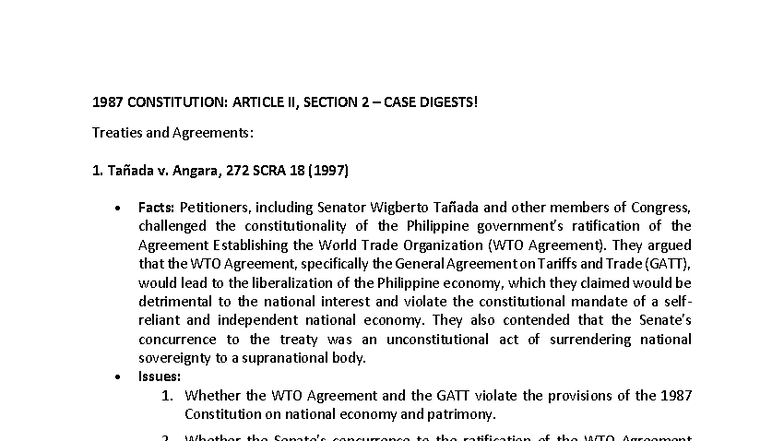 1987 CONSTITUTION: ARTICLE II, SECTION 2 CASE DIGESTS - TREATIES ...