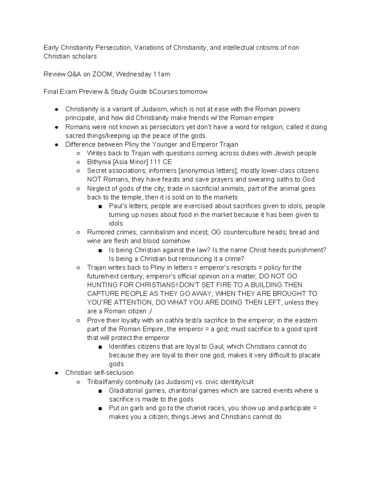 Early Christianity Persecution & Variations: Final Exam Study Guide (11 ...