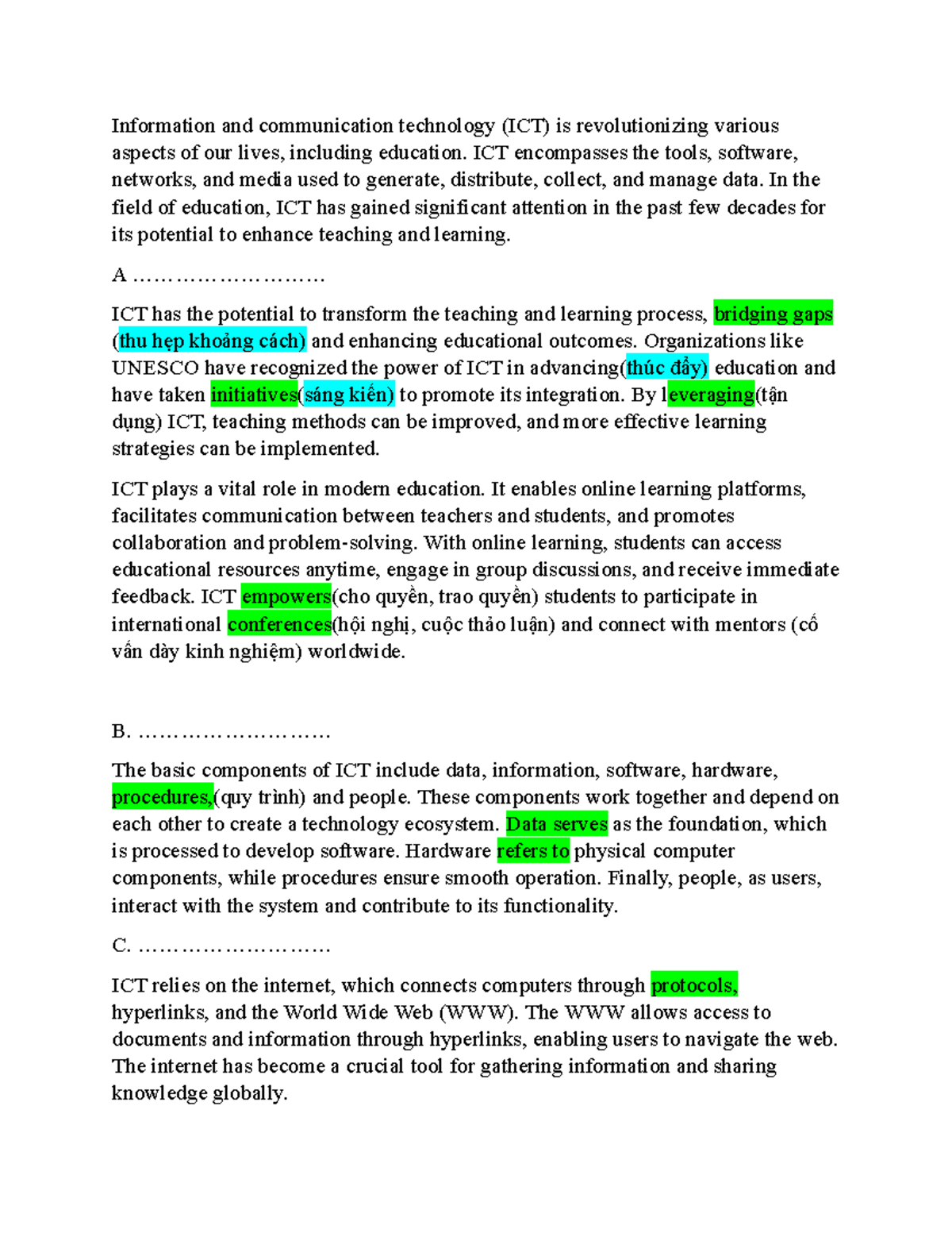 ICT in Education: Transforming Teaching & Learning - Reading 1 - Studocu