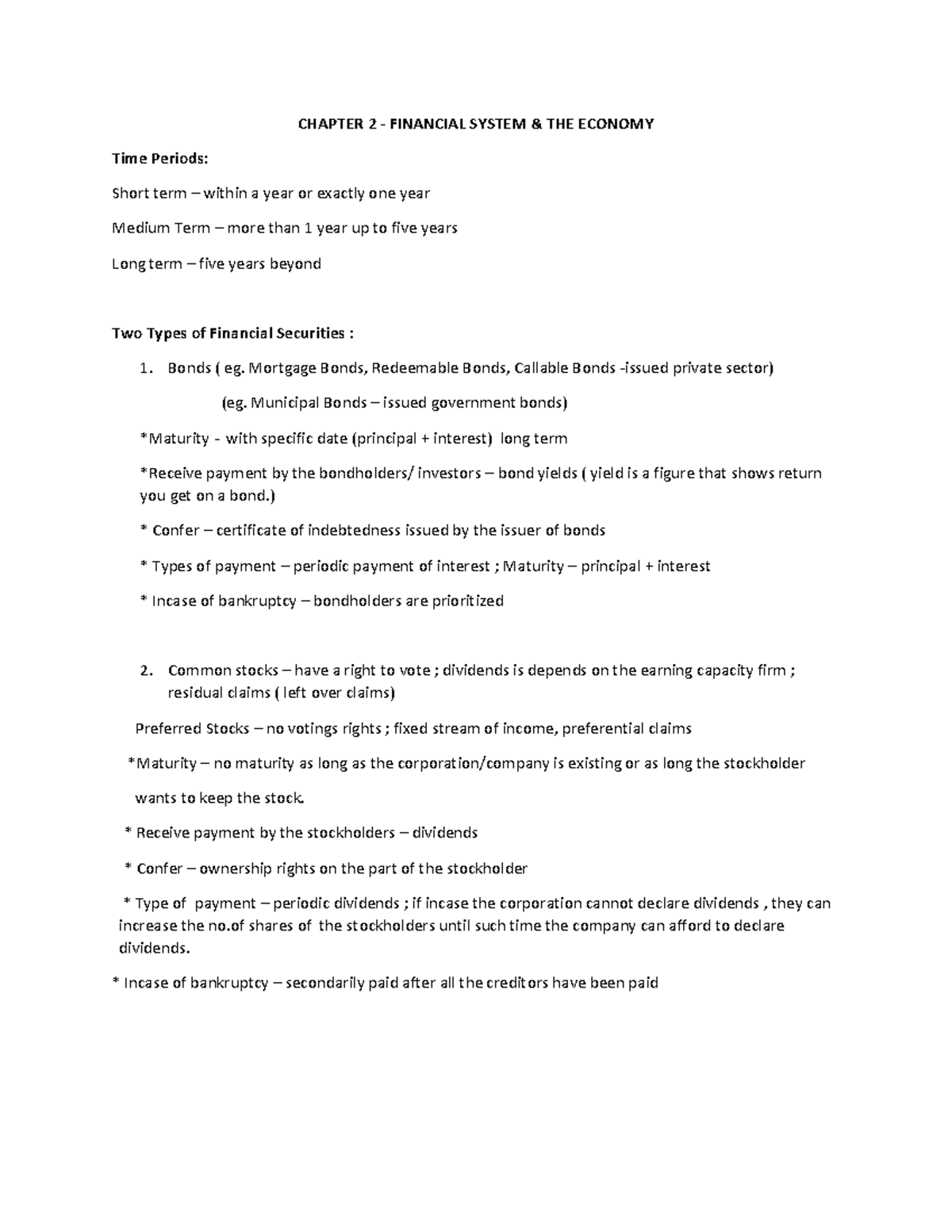 Chapter 2 financial system and investment risks overview - Studocu