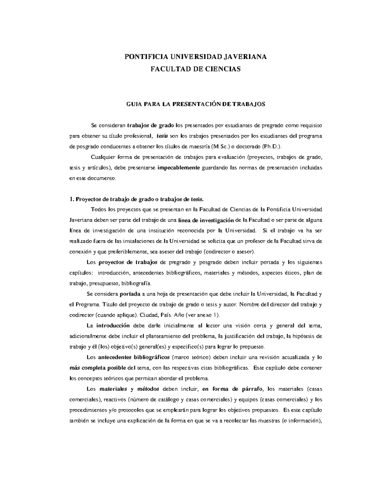 Guía para la Presentación de Trabajos de Grado - PUJ - Studocu
