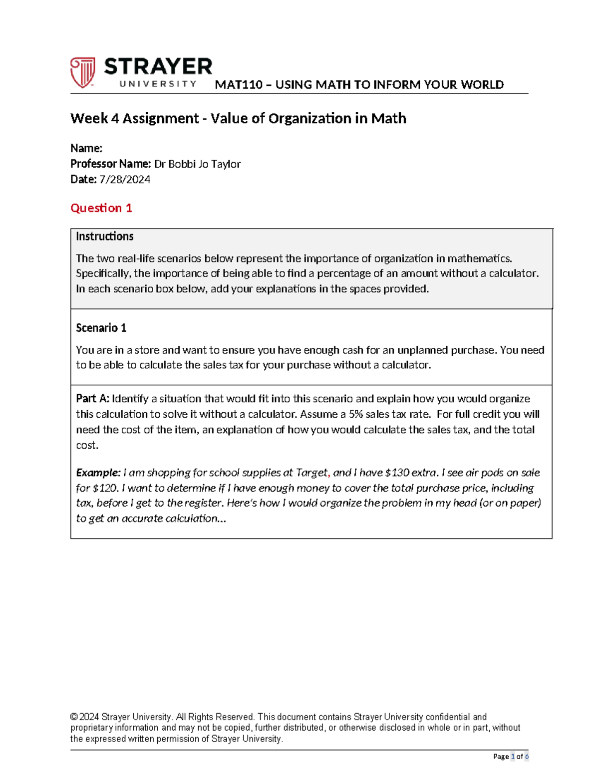 MAT110 Week 4 Assignment: Importance of Organization in Math - Studocu