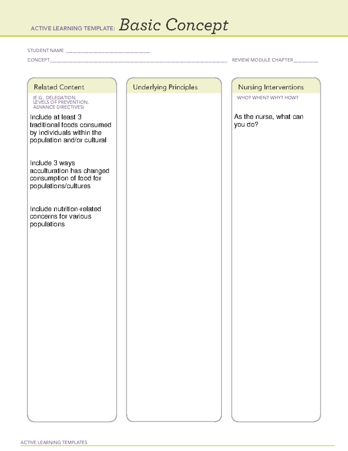 ATI Basic Concept Nutrition - 2101 - ACTIVE LEARNING TEMPLATES Basic ...