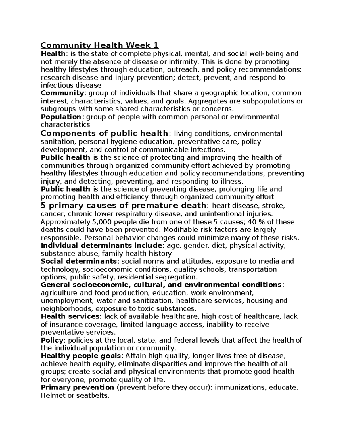 Community Health Week 1: Understanding Public Health Concepts and Goals ...