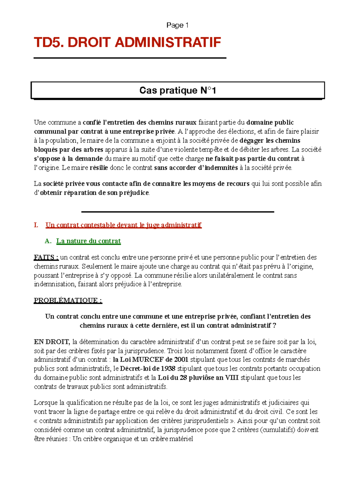 TD5 DA: Cas Pratique sur les Contrats Administratifs et Responsabilité ...