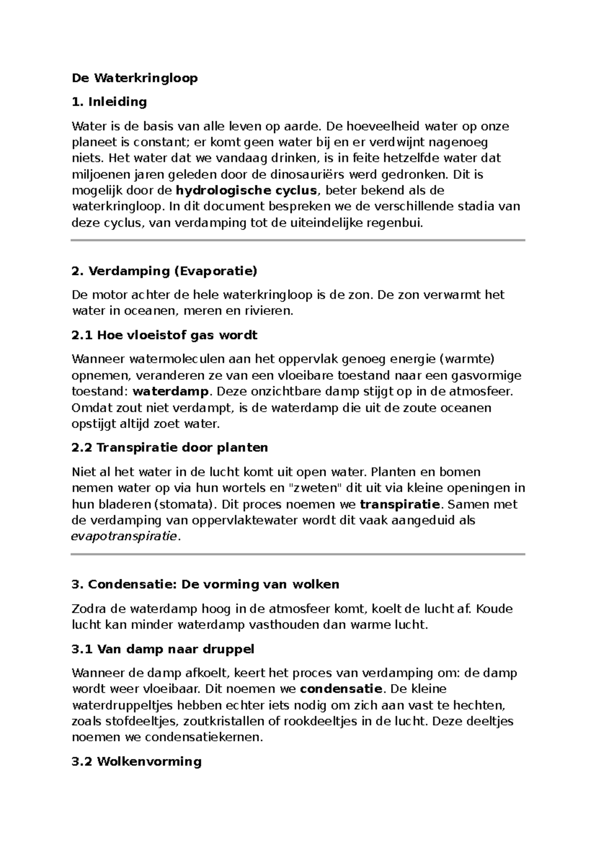 De Waterkringloop: Inleiding en Fasen van de Hydrologische Cyclus - Studocu