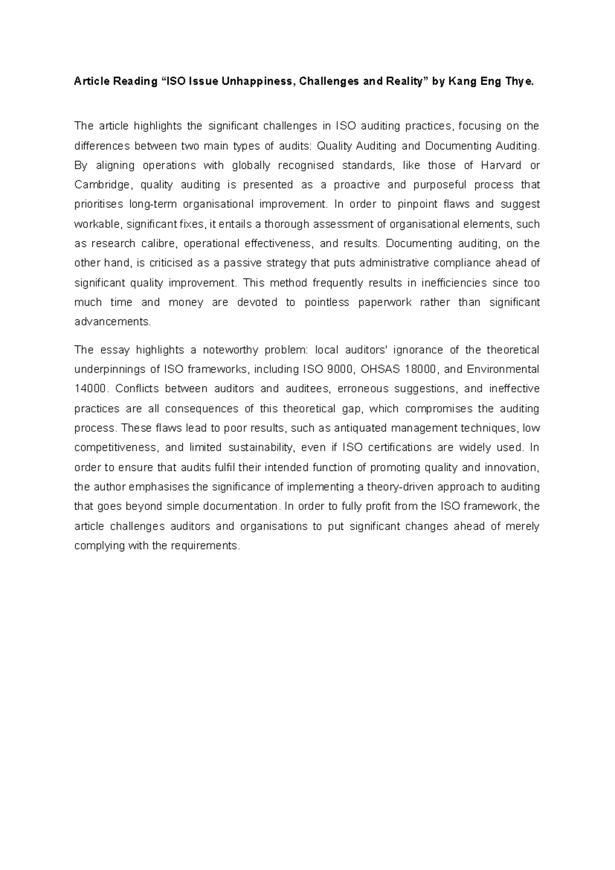 Article Reading: ISO Auditing Challenges and Quality Improvement by ...